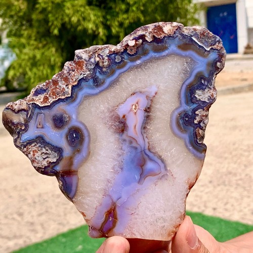 192G Natural blue striped agate slice mineral crystal sample Specimens ...