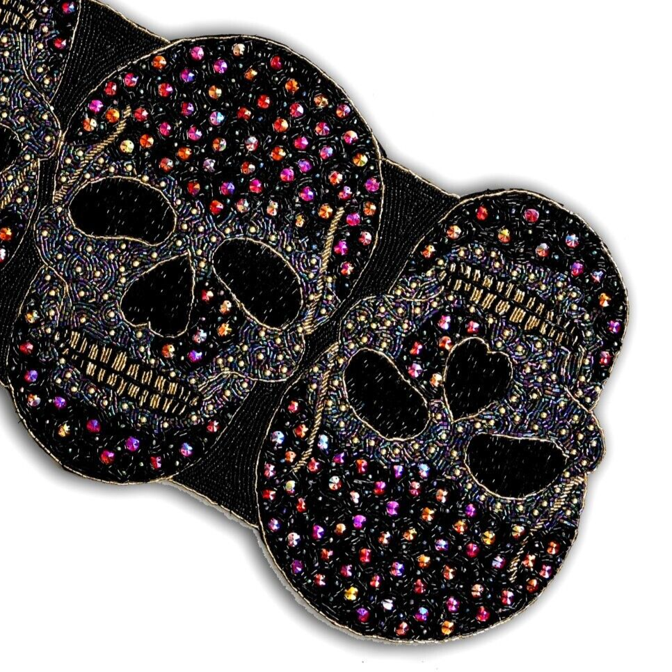 Halloween Skull Table Runner Hand Beaded Table Runner Fall Tableware ...