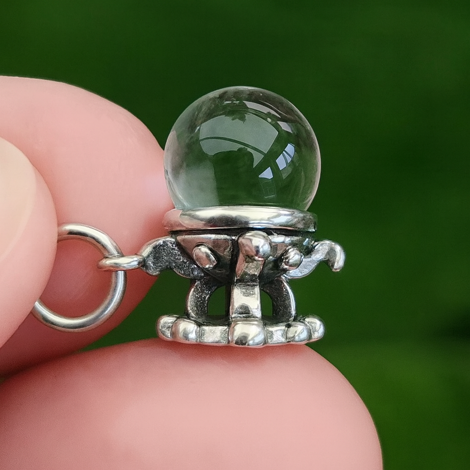 Quartz Crystal Ball Charm 925 Sterling Silver Small Scrying Jewellery ...