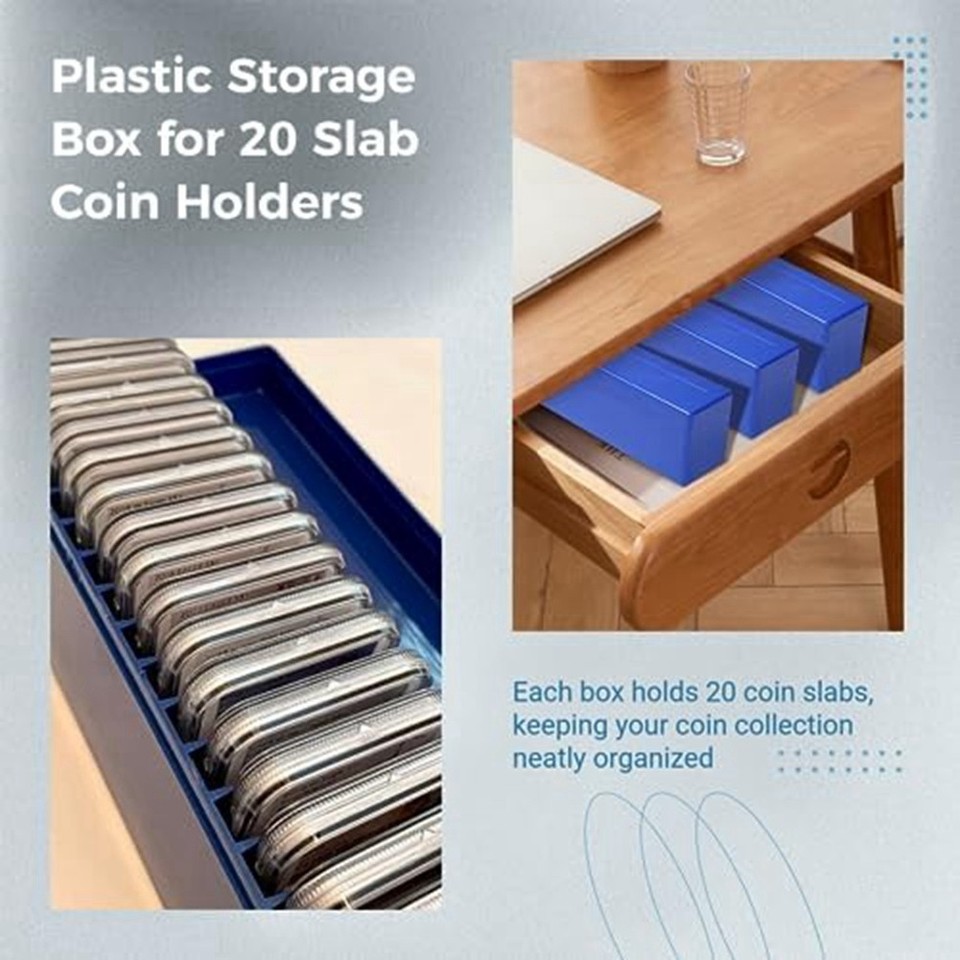Coin Slab Storage Boxes, 3 Packs Coin Holder Organizer Boxes with 20 ...