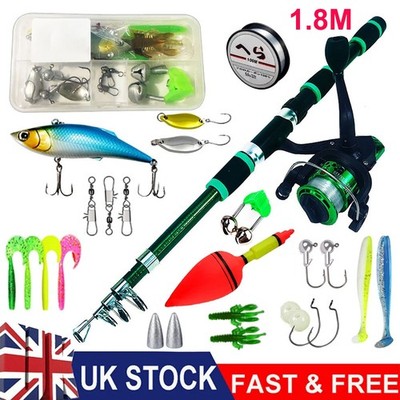1.8m Telescopic Rod Reel Combo Fishing Tackle Set +Baits +Hooks+Bag ...