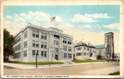 Postcard St Vincent High School Rectory & Church Akron Ohio 1920 | eBay