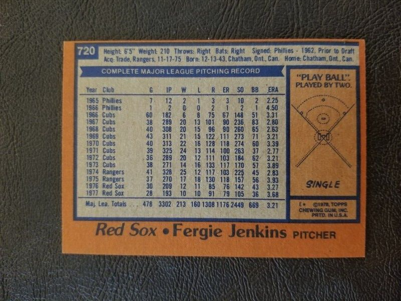 FERGIE JENKINS TOPPS 1978 BASEBALL CARD #720 BOSTON RED SOX | eBay