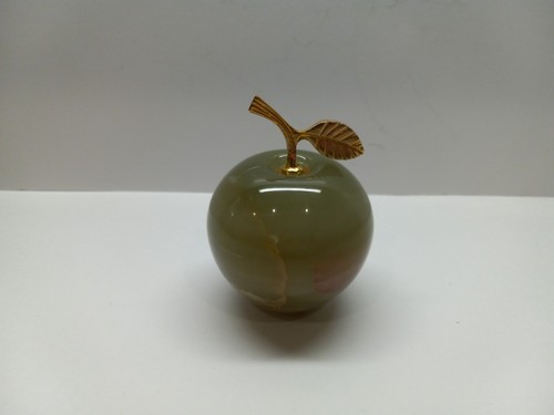 Unusual Carved Earth Tone Green Stone Apple Paperweight w/Brass Stem | eBay