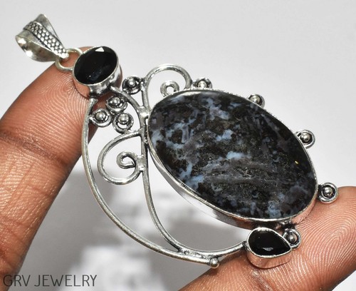 Gabru Jasper & Black Onyx Gemstone 3" Pendant 925 Silver Plated U507-C145 | eBay