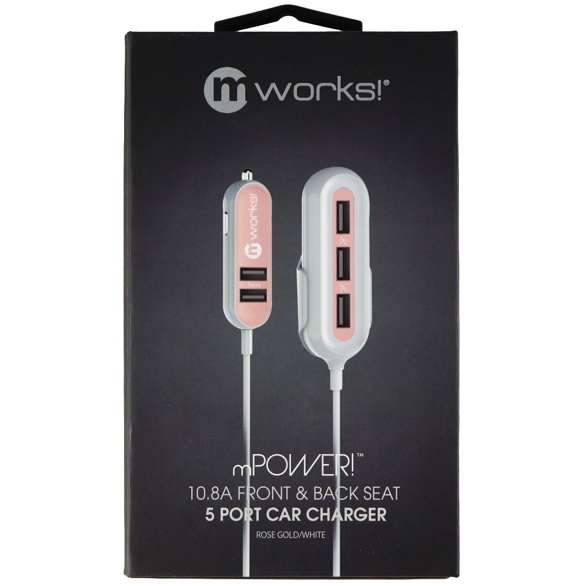 mworks! mPOWER! 10.8A Front & Back Seat 5 Port Car Charger, Rose Gold ...