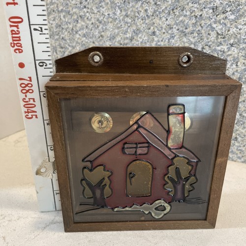 Vintage Key Holder Wall Hanging With Stained Glass On Door | eBay