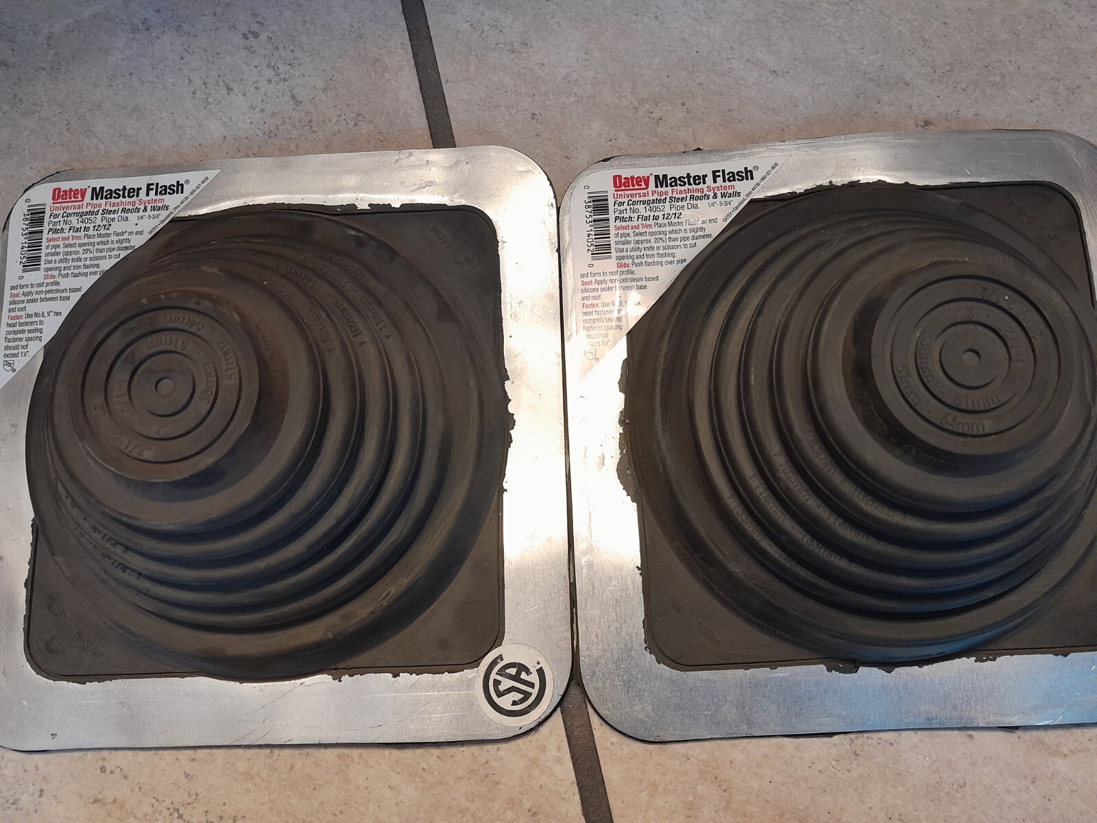 Oatey Master Flash Pipe Flashing Metal Roof 1/4" to 5 3/4" Part # 14052 ...