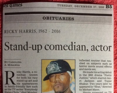 RICKY HARRIS 1962-2016 MINI OBITUARY ACTOR STAND UP COMEDIAN | eBay