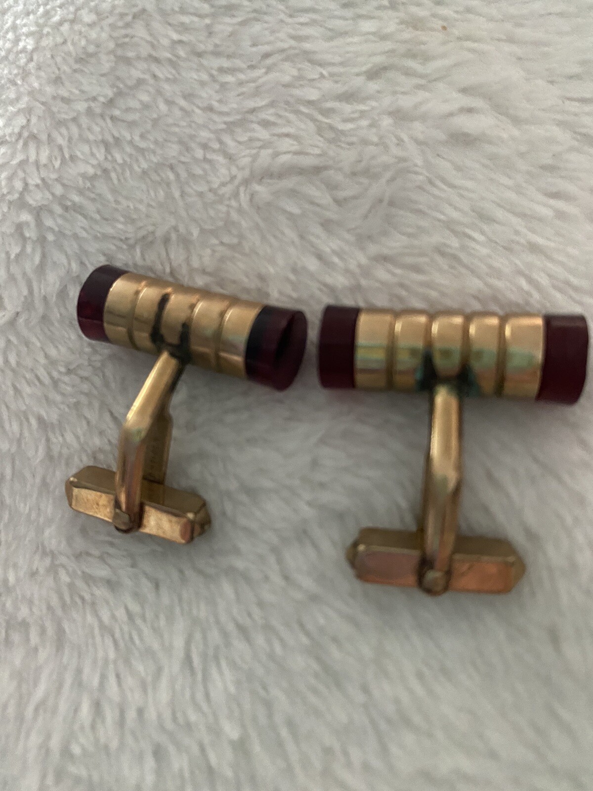 Vintage SWANK Cufflinks, 1/20 12k GF Ruby Colored Lucite & Gold Toned ...
