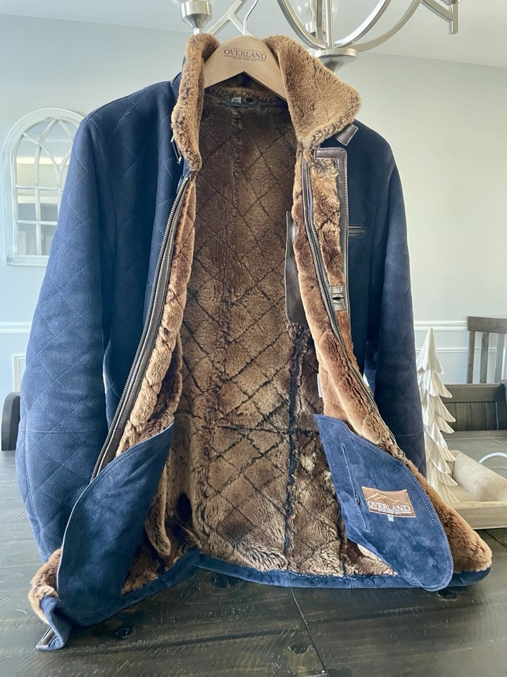 Overland Sheepskin Company: Hayes Quilted Sheepskin Size 36 Blue/Navy ...