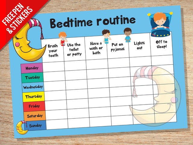 Bedtime Nightime Routine Reward Chart - Kids Childrens Sticker Star ...