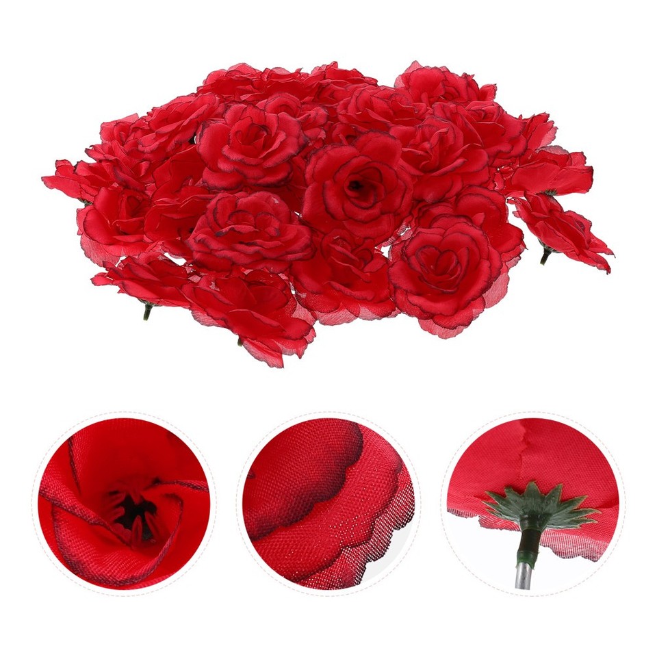 50Pcs Simulation Rose Heads Wedding Party Fake Rose Decors Silk Flower ...