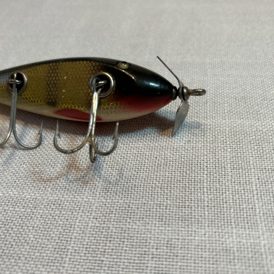 Vintage Creek Chub Injured Minnow Wood Fishing Lure Glass Eyes Double ...
