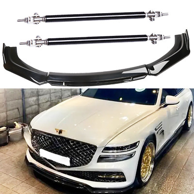 Gloss Black Front Bumper Lip Splitter Spoiler Strut Rods For Genesis ...