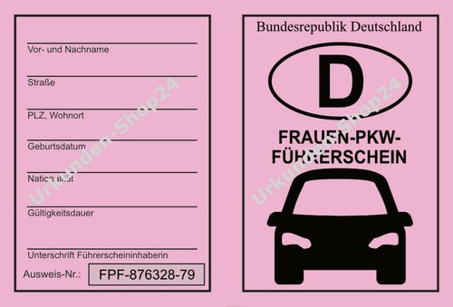 Frauen-PKW-Führerschein, Auto, Ausweis Geburtstag, Geschenk, Lustig Gag ...