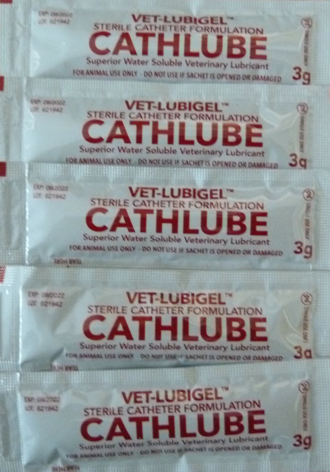 VET-LUBIGEL ; STERILE WATER SOLUBLE VETERINARY LUBRICANT- 5 X 3G ...