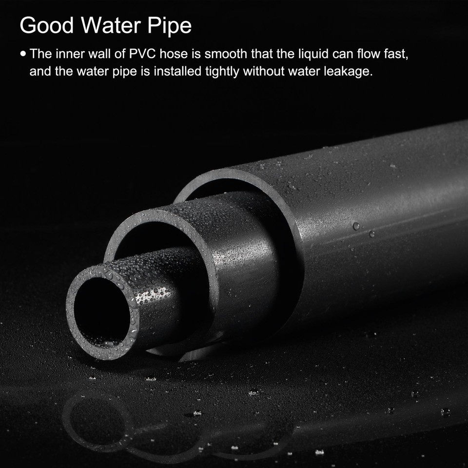 3pcs PVC Pipe 36mm ID x 40mm OD 0.5m Rigid Water Pipe Drain Pipe Black ...