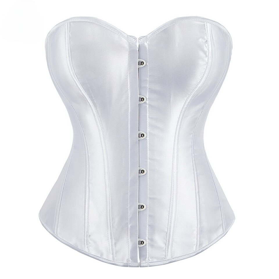 Satin Overbust Corset Simple Bustier Plastic Boned Gothic Gorset Sexy ...