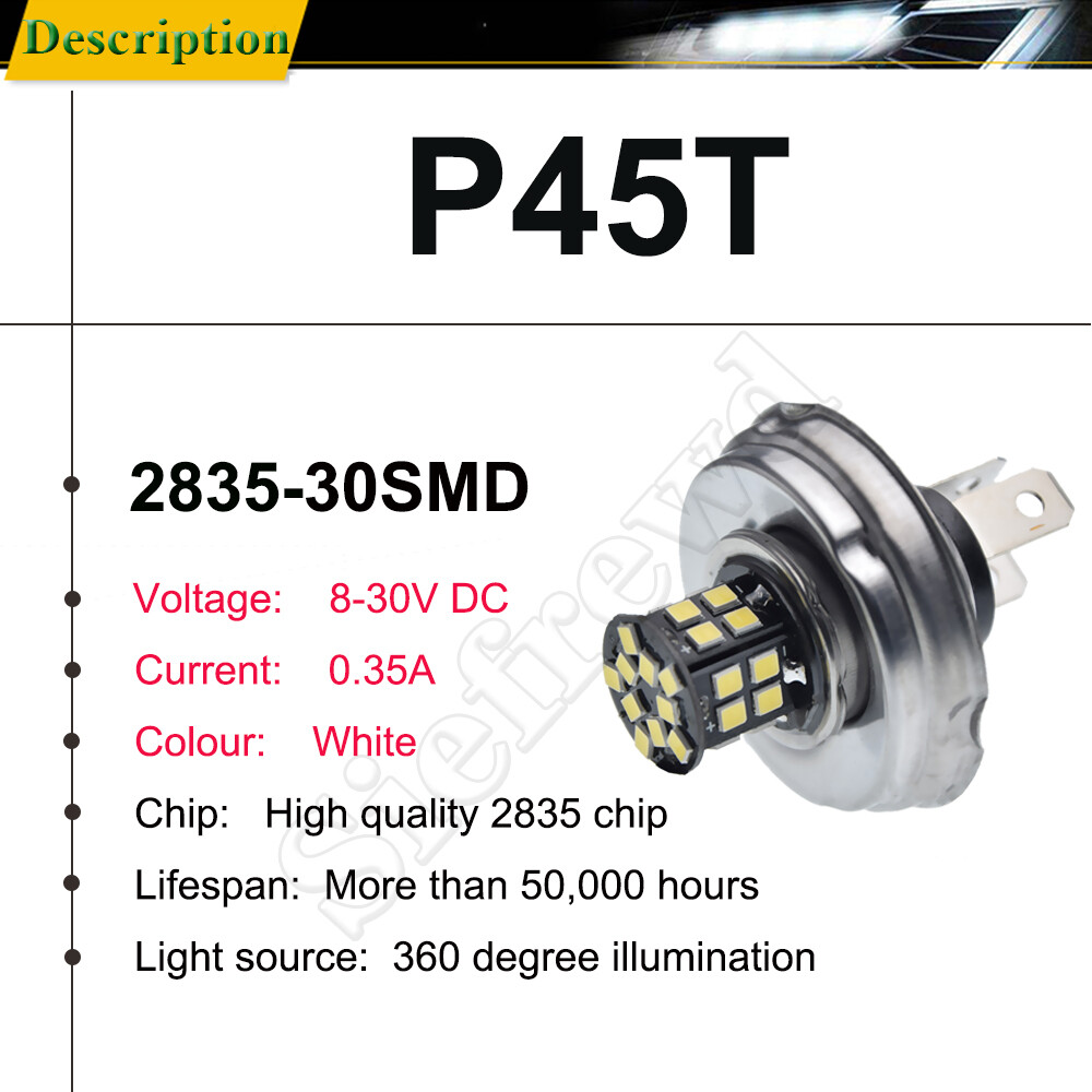 1 X P45T R2 LED Motorcycle LED Headlight Light Bulb 30SMD Hi/Lo White ...