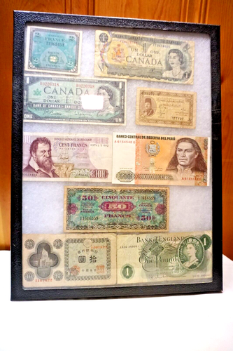 Framed wall case of Foreign paper money | eBay