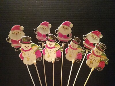 Vtg 1960's Christmas Plastic Santa & Snowman Flower Picks/ Cake Picks 8 ...
