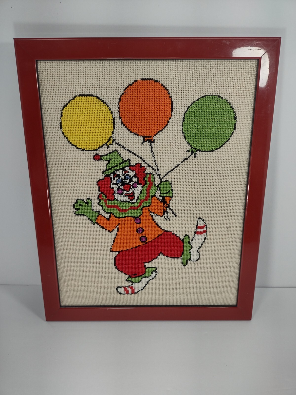 11 X 14 Red Frame Needlepoint Clown With Balloons Needlepoint Picture ...