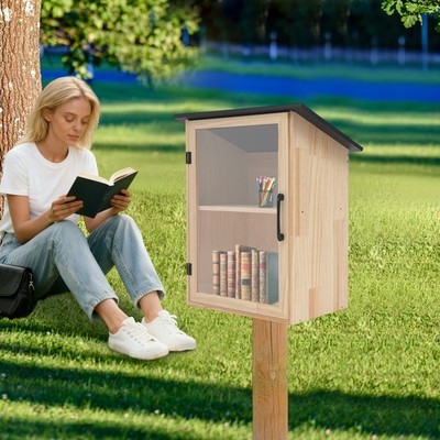 Library Book Box, Wooden Book Cabinet, Exchange Cabinet for Sharing ...
