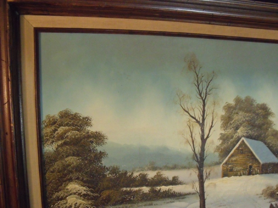 ANTIQUE W. CARSON SIGNED FRAMED 20" BY 24" COUNTRY WINTER OIL PAINTING ...