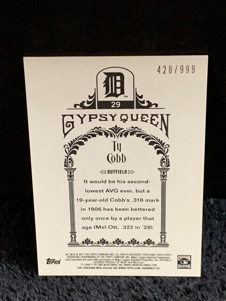 Ty Cobb 2011 Topps Gypsy Queen Framed /999 Detroit Tigers HOF | eBay
