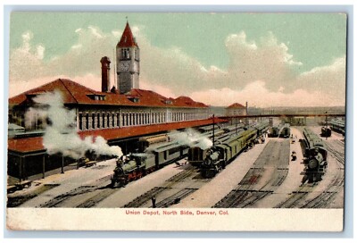 Denver Colorado Postcard Union Depot North Side Locomotive c1910 ...