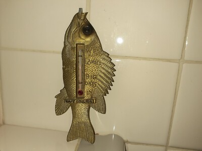 Vintage Almar Metal Arts Point Marion PA Brass FISH Thermometer 6" tall ...