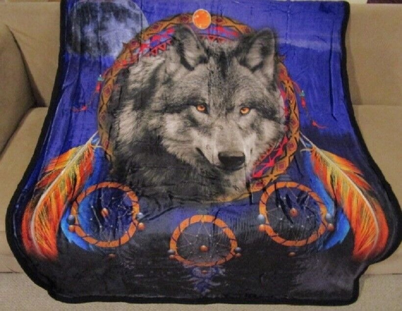 New Purple Wolf Dream Catcher Plush Fleece Throw Gift Blanket Sherpa ...