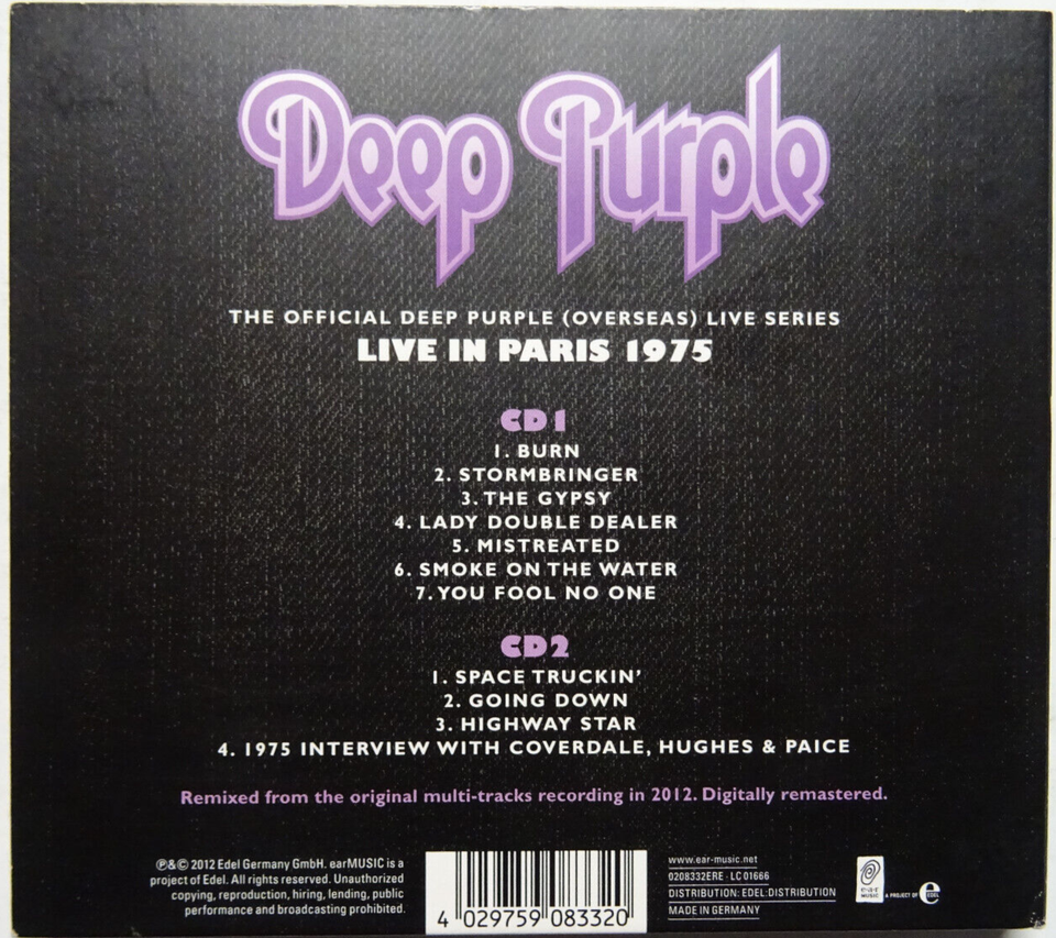 Deep Purple Live in Paris 1975 2CD The official Deep Purple overseas ...