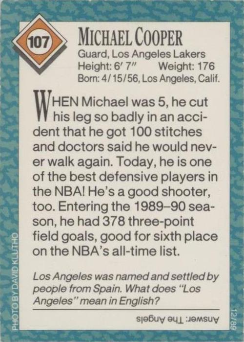 1989 Sports Illustrated for Kids Series 1 - Michael Cooper #107 for ...