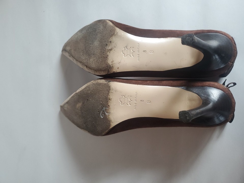 Vintage Isaac Sz 8 Brown Suede High Heel Pumps Laced Bow Heel | eBay