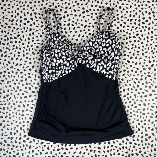 Lands End Black Snow Leopard Reg 8 Underwire Wrap Tankini Tummy Control ...