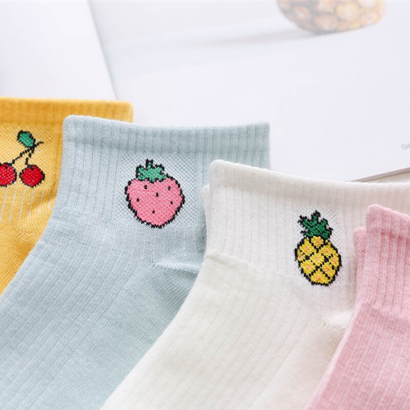 5 Pairs Cute Fruit Short Cotton Socks Women Girls Colorful Low Cut ...