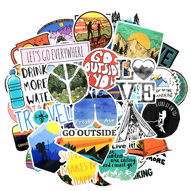 Adventure Nature Stickers (50 pcs) Outdoor Sticker Pack - Hiking ...