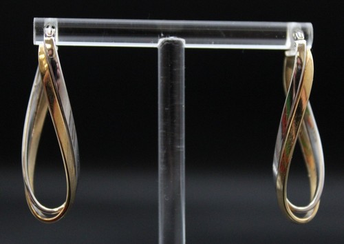 ITALY .375 9ct 2-TONE YELLOW & WHITE GOLD 35mm Twist Drop Earrings, 1 ...