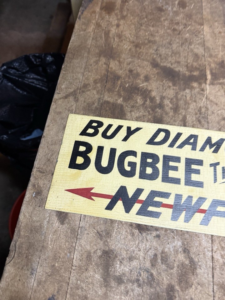 Original NOS Buy Diamonds Of Bugbee The Jeweler Newport VT Arrow Tin Tacker Sign | eBay