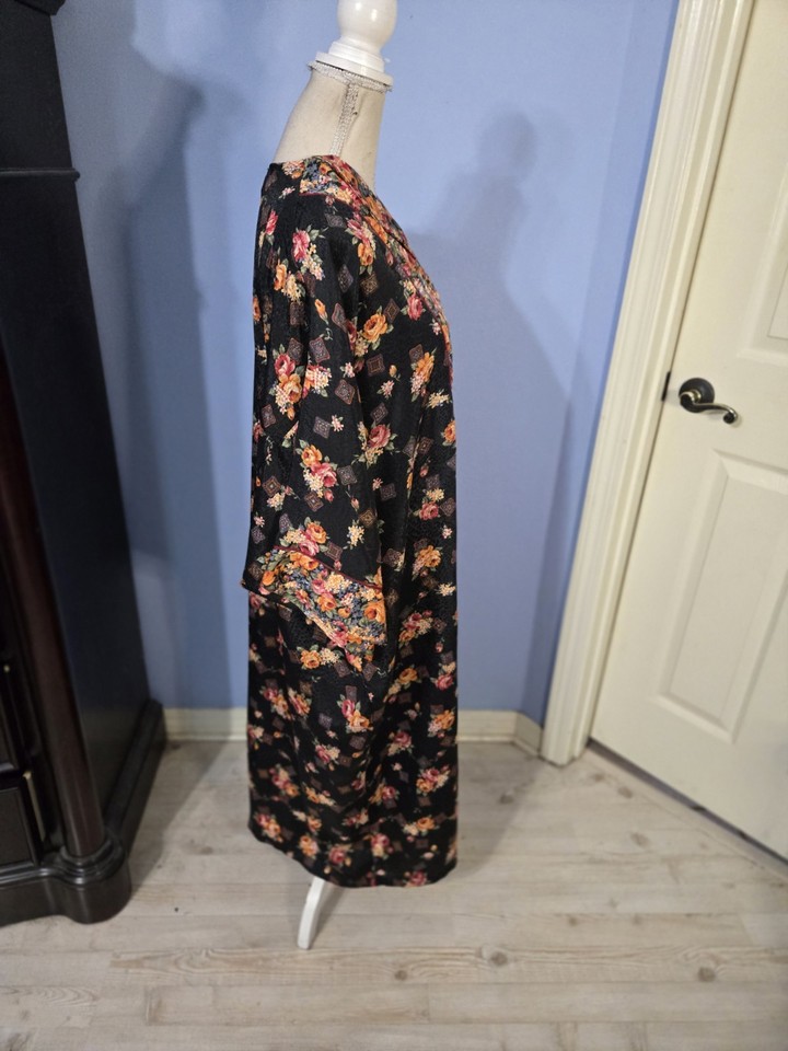 Vintage Christian Dior Floral Nightgown Robe Medium Black Multicolor ...