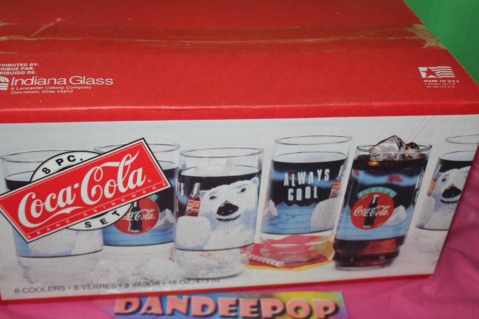 Vintage Coca Cola Soda Indiana Glass 8 Piece Coolers 16 Oz 1995 5822 ...