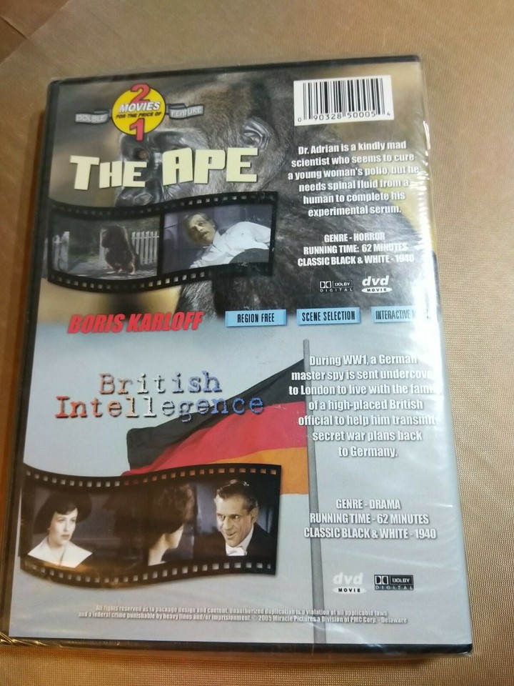 Boris Karloff double feature (DVD, 2005) The Ape & British Intelligence 90328500054 | eBay