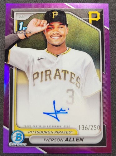 IVERSON ALLEN 2024 BOWMAN CHROME PURPLE REFRACTOR 1ST AUTO RC /250 ...