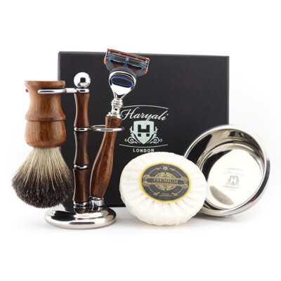 Men's Wooden and Stainless Steel Shaving Set Beauty Kit Barber Shave ...