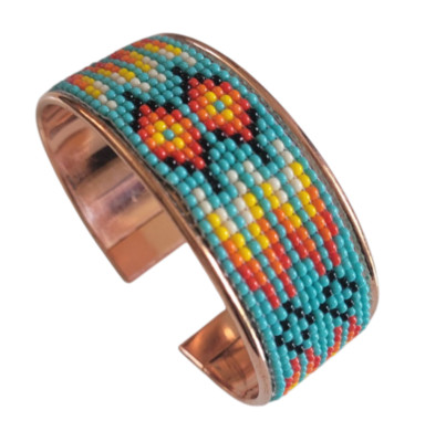 Native American Style Copper Seed Beaded Adjustable Bracelet Cuff ...