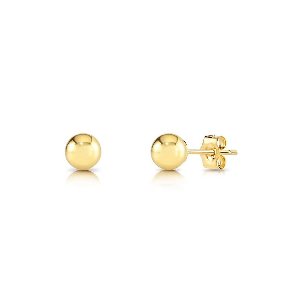 14K Real Solid Yellow Gold Round Ball Bead Sleeper Stud Earrings ...