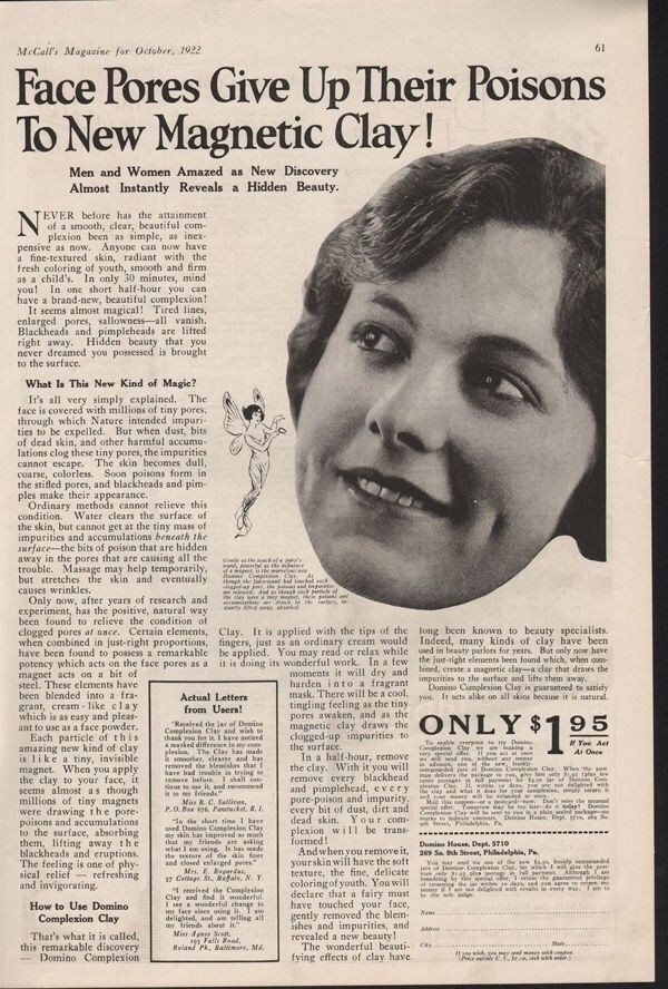 1922 DOMINO HOUSE COMPLEXION CLAY SKINCARE BEAUTY COSMETIC QUACK AD ...