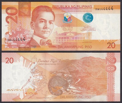 2013 NGC 20 Pesos Benigno Aquino SOLID NO. RW444444 Philippine Banknote ...